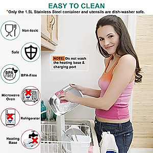 Ouhiyaur Electric Lunch Box Power Switch, Heated Lunch Boxes Adults, Dual Leak Proof Cover, 60W 110/12/24 Volt Portable Food Warmer, 1.5L 304 Stainless Steel Food Containers Trucker, Work, Home White