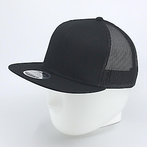 Embroidered Vintage Cars Cotton Flat Brim Mesh Snapback Trucker Baseball Cap (Black)