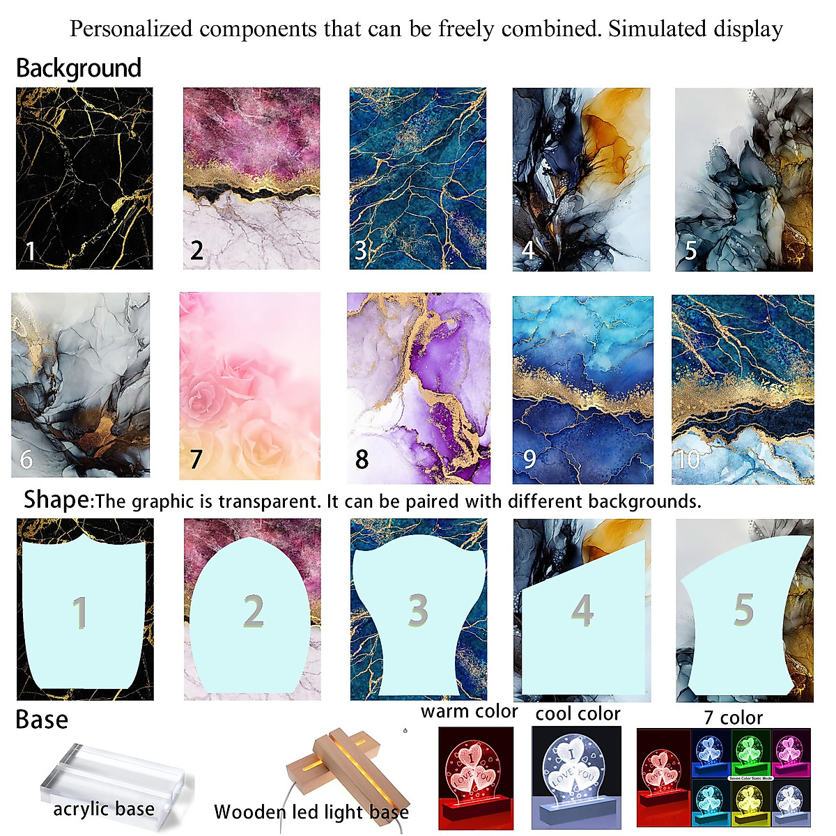 Tina&Co Customizable Award Plaque，Custom Award Plaque, Personalized Trophy Award,6 types of marble backgrounds, 5 shapes, 4 Base, with the option to add text or photos. (Award Plaque)