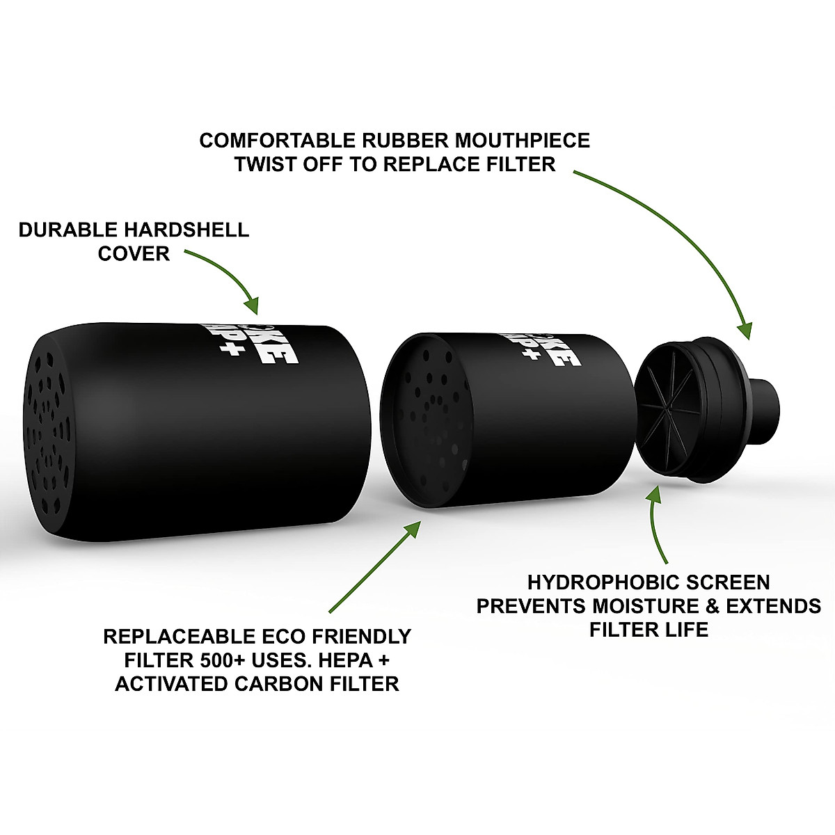 Smoke Trap + Bundle - Includes Smoke Trap + And Extra ECO Replaceable Filter - Personal Air Filter - Long Lasting Smoke Filter 500+ Uses With Easy Exhale - Filters Have Zero Plastic Waste - (Black)