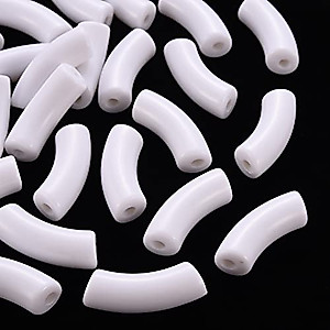 Spritewelry 155pcs/500g Opaque Acrylic Beads Tube Beads Spacer Plastic Curved Noodle Slide Beads Lined Loose Beads Large Hole Beads White for Bracelet Jewelry Making Craft Supplies 34.5mm, Hole: 3.5mm