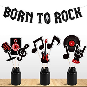 Mosailles Born to Rock Glitter Banner with Music Note Garland 1950's Rock and Roll Party Decorations Music Theme 1st Birthday Party Supplies 50s Rock Party Favors Record Wall Decor