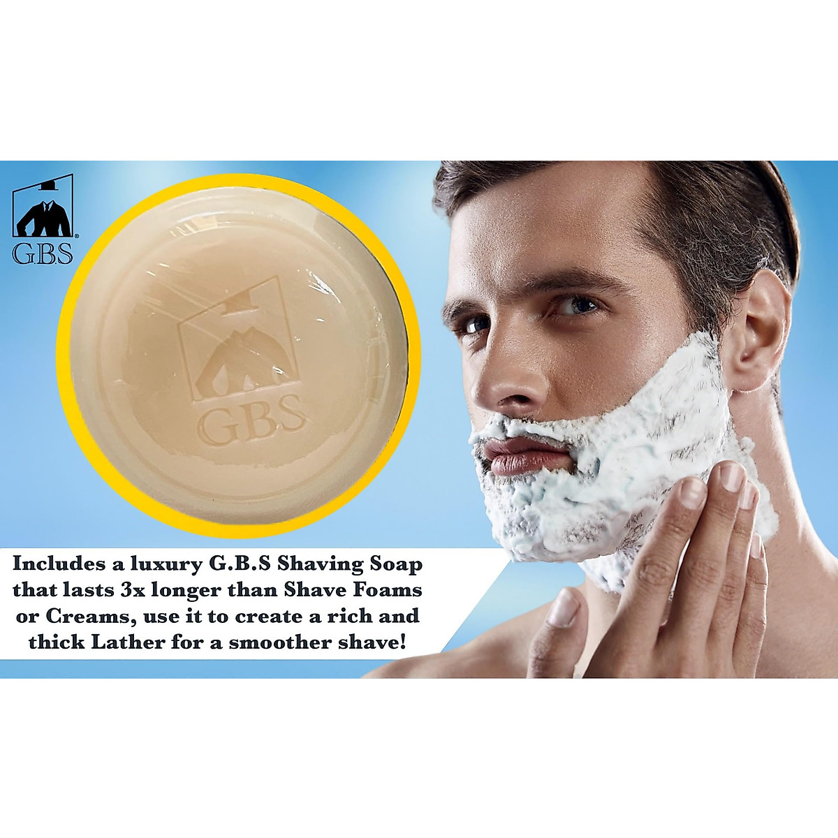 G.B.S Shaving Set for Sensitive Skin, Includes Steel Lather Bowl, Lavender and Citrus Aftershave Balm, Lavender and Citrus Shave Soap and Synthetic Shave Brush with Travel Tube