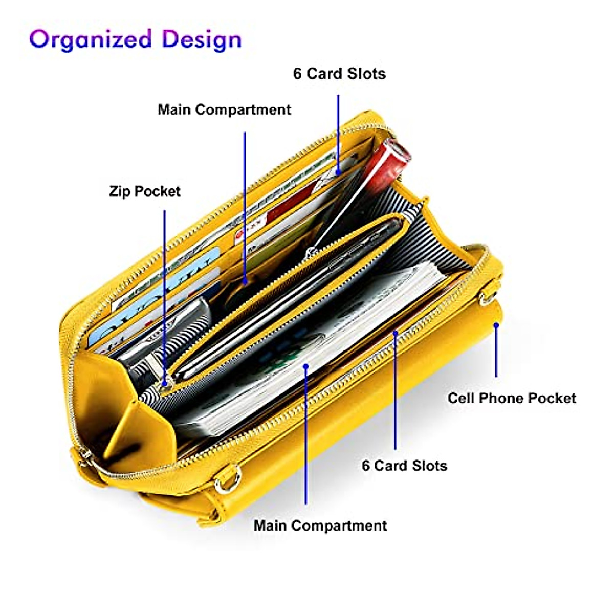 nuoku Crossbody Bags for Women, Wristlet Wallets for Women, Small Clutch Purses for Women, Cell Phone Wallet, Rfid Wallet, Yellow