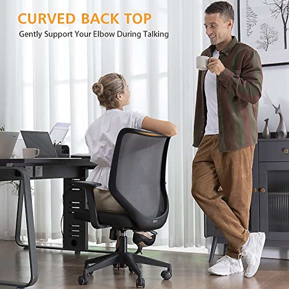 ETasker Ergonomic Office Chair Home: Mesh Desk Chair with Adjustable Arms - Mid Back Computer Chairs for Women Adults - Swivel Task Chair Comfortable for Home Office (Black)