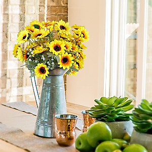 AUNTY 10 Bunches Mini Artificial Silk Sunflowers Fake Sunflowers Bouquet with Long Stems Decorations for Party Indoor Outdoor Home Décor Garden DIY Table Arrangements Decoration