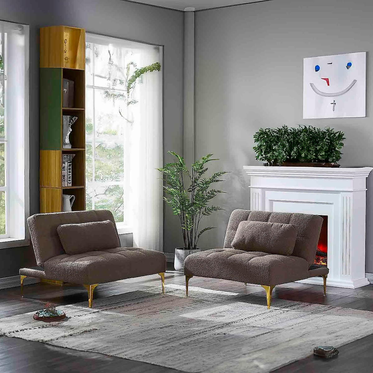 Convertible Sofa Bed, Modern Sleeper Couch with Adjustable Back/Metal Legs/Pillows, Folding Upholstered Loveseat, Sectional Sofa, Memory Foam Living Seat for Apartment/Office/Multi-Functional (Taupe)