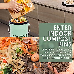Vipush Kitchen Countertop Compost Bin with lid – Small, Includes Inner Compost Bucket Liner & Charcoal Filter, Green