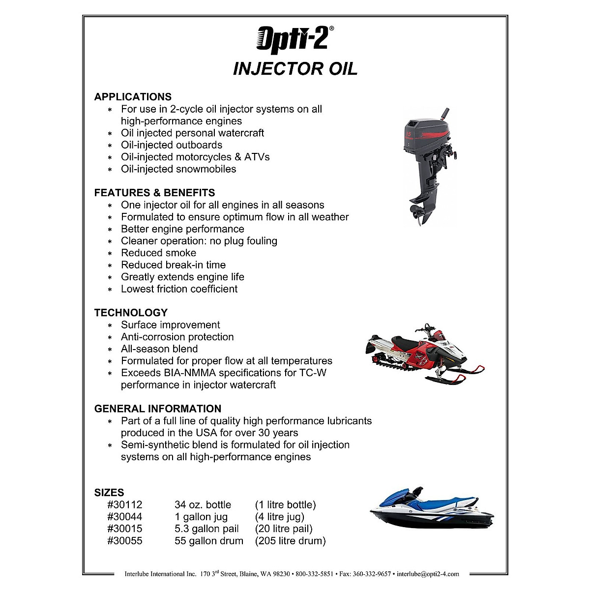 Opti-2 30044 1 Gallon Enviro Formula 2-Cycle Injector Lubricant