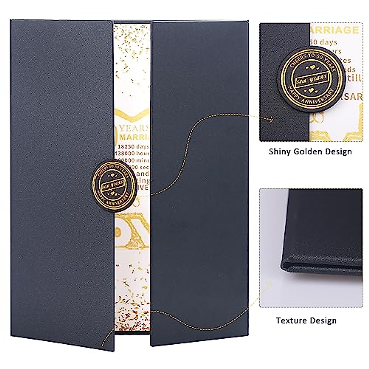 Idealmuzik 50th Wedding Anniversary Guest Book Alternative,Marriage Signature Board,50th Anniversary Table Decorations,Black Gold Large Gift Card for 50 Years Wedding Anniversary party Supplies