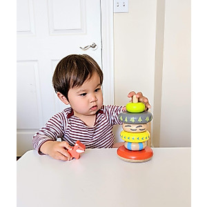 Orcamor Organic Wooden Stacking Toy with Fox Topper - Montessori Wooden Stacking Toys - Woodland Nursery Decor for Infant and Toddler 1 Year Old and Up - Real Beech Wood, Not MDF - 8 Inches Tall