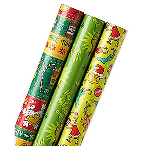 American Greetings 105 sq. ft. Christmas Wrapping Paper Bundle with Cut Lines, The Grinch (3 Rolls in. x ft.)