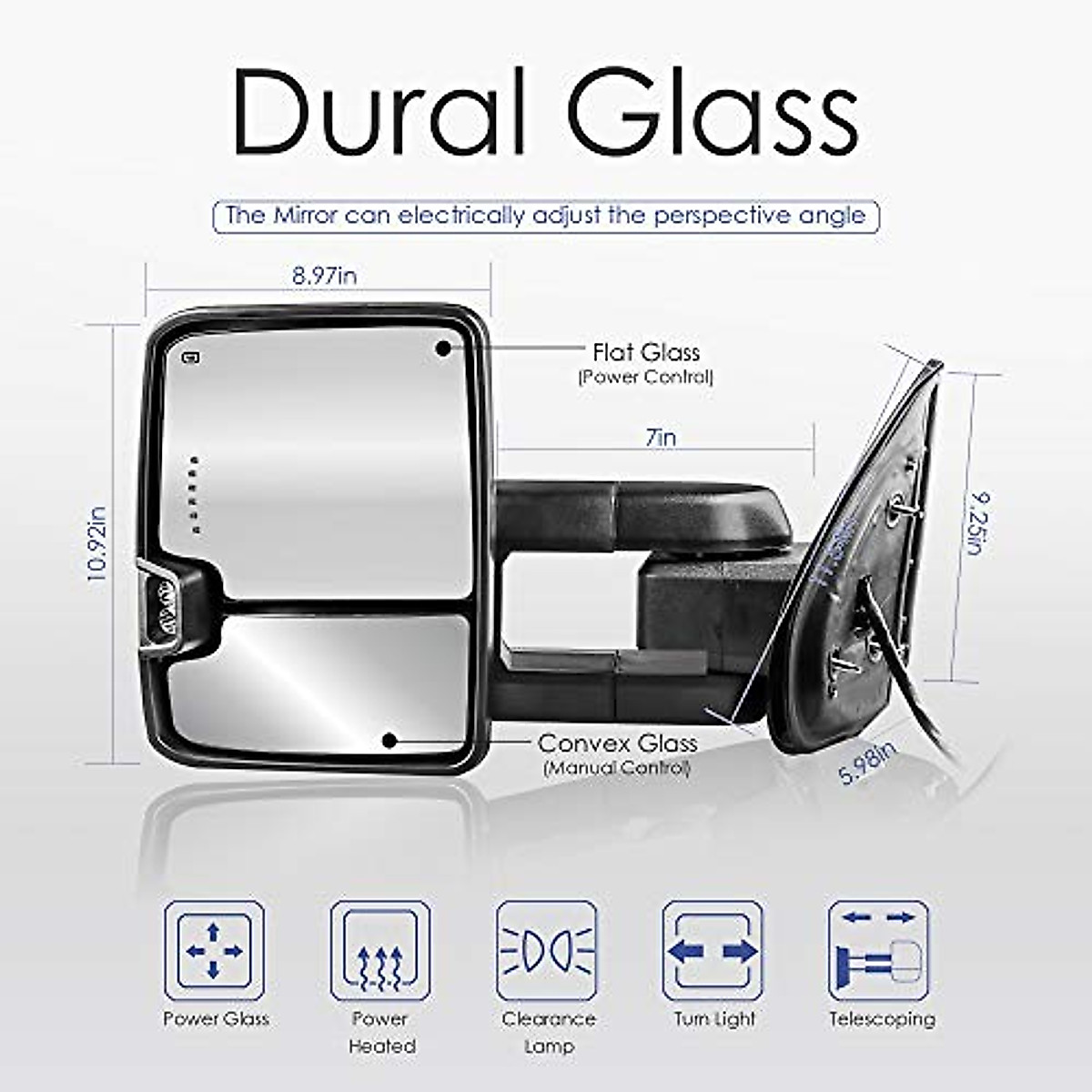 MOSTPLUS Power Heated Chrome Towing Mirrors Compatible for Chevy Silverado Suburban Tahoe GMC Serria Yukon 2008-2013 w/Swichback Sequential Turn light, Clearance Lamp, Running Light(Set of 2)