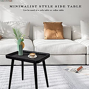 FOOHCXX Black Side/End Table, Modern, Minimalist Wooden Small Accent Table with Natural Legs for Living Room, Bedroom, Balcony and Office, Small Side Table for Small Spaces，Home Decor