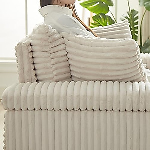 Eafurn Oversized Corduroy Sleeper Sofa,Comfy Thicked Upholstered Padded Chaise Longue with Ottoman,Soild Wood Reclining Chair Daybed,Deep Seat Convertible Couch Bed for Living Room Office