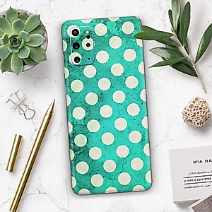 DesignSkinz Dark Teal and White Polka Dots Pattern Protective Vinyl Decal Wrap Skin Cover Compatible with The Samsung Galaxy S20 (Screen Trim & Back Glass Skin)