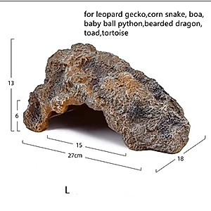 RunXF Reptile Simulation Rock Hideouts Cave Amphibian Hides Resin Habitat Decor Shelter for Gecko Leopard Lizards Toad Turtle (Large), grey