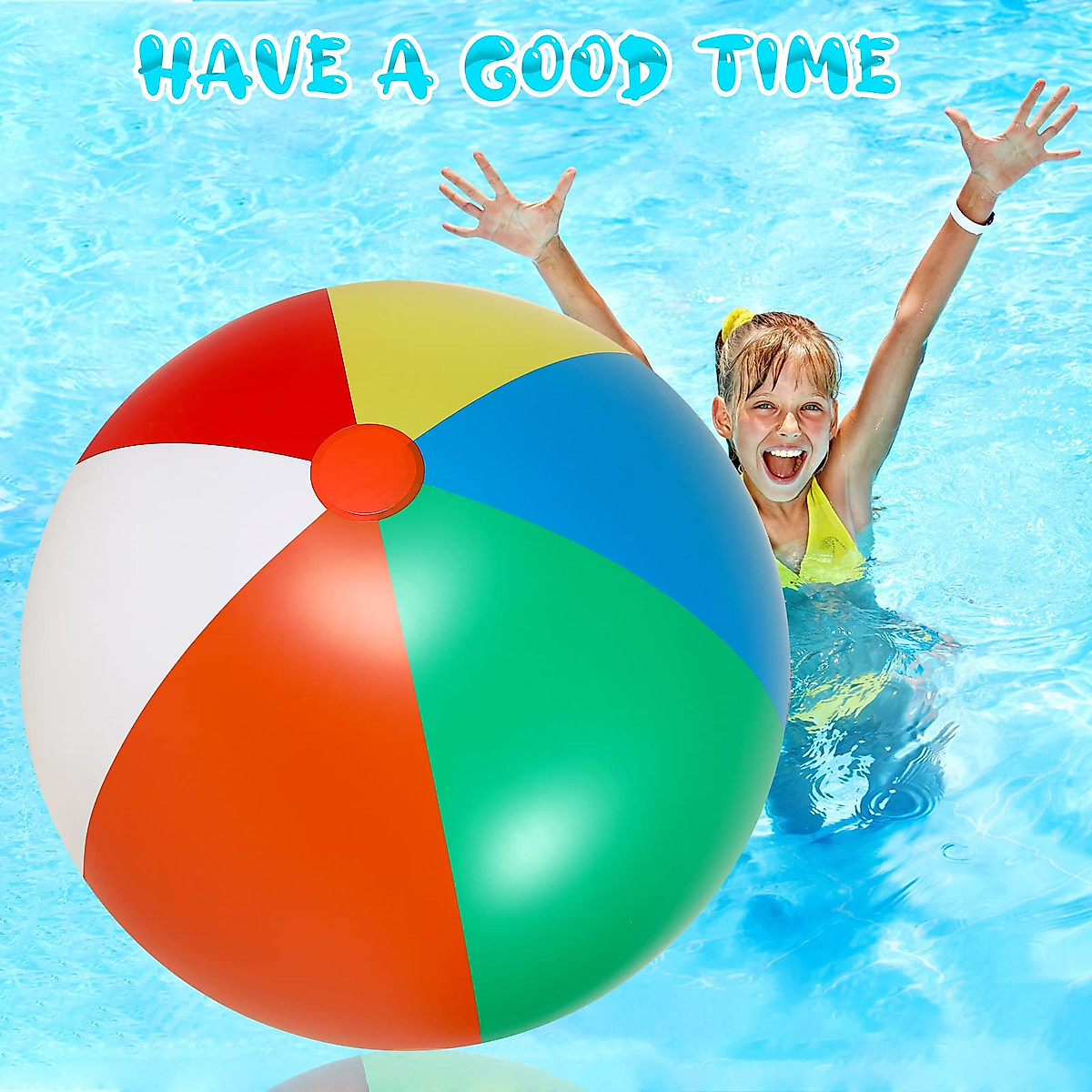2 Pcs 5 Feet Giant Beach Ball Rainbow Color Big Ball Inflatable Large Giant Ball Blow Up Giant Inflatable Ball for Kids Adults Summer Pool Party Water Game Huge Toy