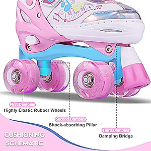 Hikole Girls Roller Skates with 4 Adjustable Size，All 8 Light Up Wheels Kids Roller Skates for Outdoor & Indoor
