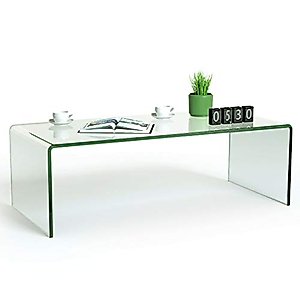 Tangkula Glass Coffee Table, 42.5" L × 20" W ×14" H, Modern Clear Tempered Glass Coffee Table for Living Room, International Occasion Tea Table, Waterfall Table with Rounded Edges (Clear Glass)