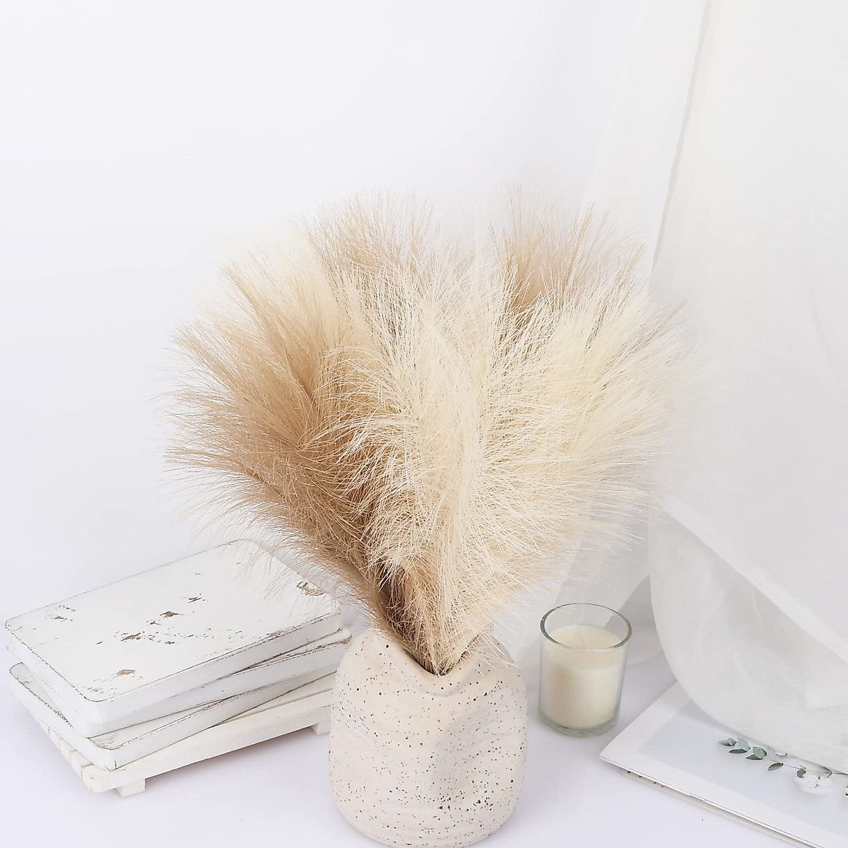 lulute 6 Stems Faux Pampas Grass,17 inch/45cm Artificial Pampas Grass,Fake Dried Pompous Grass Branches Decor for Home Kitchen Garden Party Photographing,Flower Arrangement Vase(Beige Taupe)