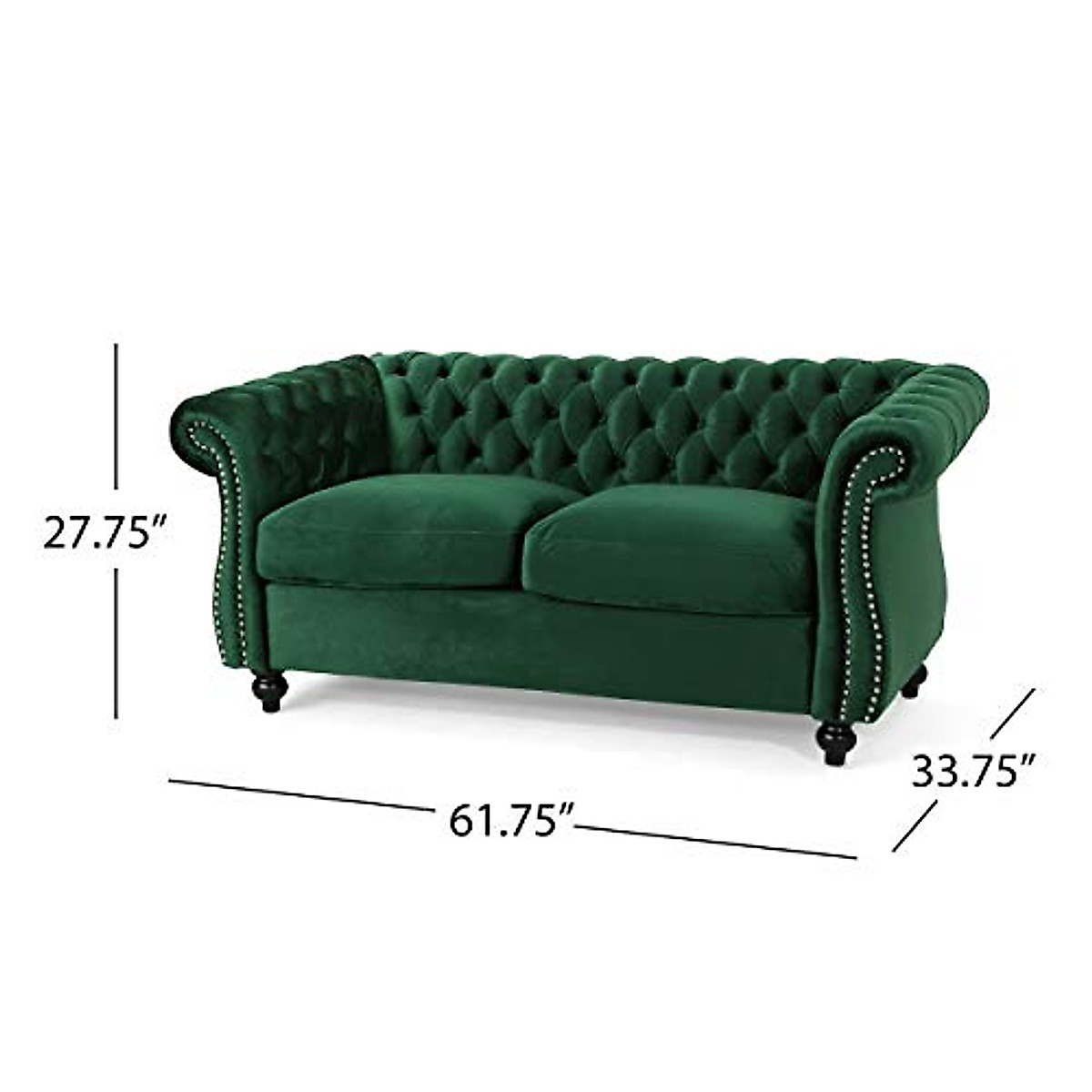 GDFStudio Christopher Knight Home Karen Traditional Chesterfield Loveseat Sofa, Emerald and Dark Brown, 61.75 x 33.75 x 27.75