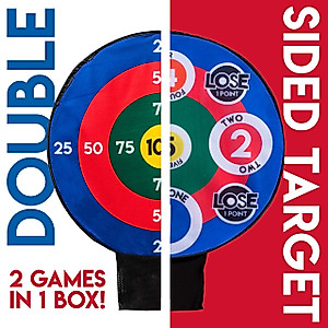 Franklin Sports Kids Archery Target Set - 1 Bow, 3 Self-Stick Arrows - Over The Door - Height-Adjustable Target - Perfect for Indoor Play, Red/Blue
