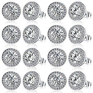 8 Pairs Rhinestone Earrings Competition Dance Earrings for Women Crystal Stud Earrings Round Diamond Earrings Halo Jewelry for Dance Competitions Stage Performance Bridal Party (Silver, 14 mm)