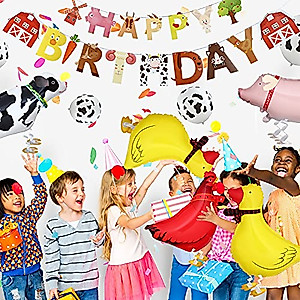Farm Birthday Party Decorations Supplies Farm Animals Barn Backdrop Banner Farm Animals Walking Balloons Cupcake Toppers Set for Kids Farm Animals Cow Theme Party Supplies
