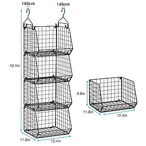 X-cosrack 4 Tier Foldable Closet Organizer, Clothes Shelves with 5 S Hooks, Wall Mount&Cabinet Wire Storage Basket Bins, for Clothing Sweaters Shoes Handbags Clutches Accessories Patent Design
