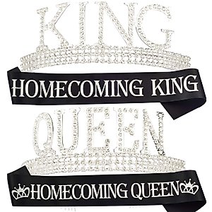 MEANT2TOBE Prom Sash and Crown for Girls and Boys - Fabulous Party Set: Glitter Sash + Rhinestone Silver Premium Metal Tiara for Her and Him, Prom Present for Graduation Party