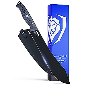 Dalstrong Bull Nose Butcher Knife - 10" - Delta Wolf Series Knife - Ultra-Thin & Zero Friction Blade - HC 9CR18MOV Steel - Black Titanium Nitride Coating - G10 Camo Handle - Leather Sheath