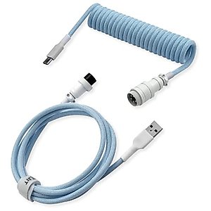 Tilted Nation Coiled USB C Cable for Mechanical Keyboard - Flexible but Tough - Detachable Aviator Coiled Keyboard Cable USB C - (5ft to 5.7ft Length) USB-A to USB-C Keyboard Coiled Cable - Blue