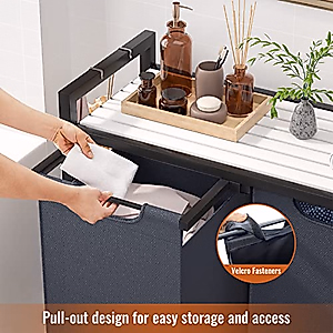 Homykic Laundry Hamper with Wheels, 100L Pull-Out Laundry Basket with Shelf, 2-Section Laundry Sorter Cart with Removable Laundry Bags 4 Hooks for Clothes, Bamboo Top and Metal Frame, White+Black