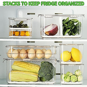 elabo Food Storage Containers Fridge Produce Saver- 3 Piece Set Stackable Refrigerator Organizer Keeper Drawers Bins Baskets with Lids and Removable Drain Tray for Veggie, Berry, Fruits and Vegetables