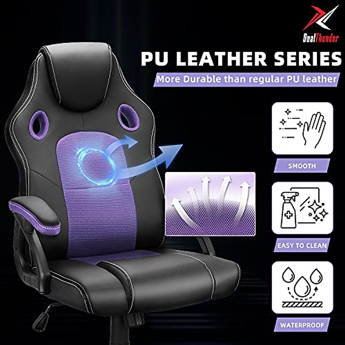 DualThunder Gaming Chairs, Home Office Desk Chairs Clearance, Comfortable Cheap Gaming Office Chairs, Computer Chairs Video Game Chairs, Gaming Chairs for Teens Gamer, Swivel Rolling Chairs, Purple