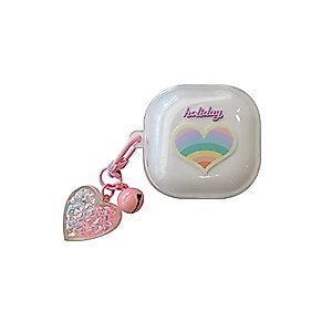 XBS-Better Silicone Transparent Heart Shockproof Case with Pendant for Samsung Galaxy Buds 2 Case (2021)/Galaxy Buds Pro Case (2021)/Galaxy Buds Live Case (2020)