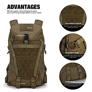 Mardingtop 28L Military Backpack, Tactical Backpack Molle Men Camping Hiking Traveling Motorcycle Backpacks for Unisex
