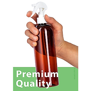 JUVITUS 16 oz / 500 ml Amber Slim PET Plastic Bottles (BPA Free) with White Trigger Spray Top (6 Pack)