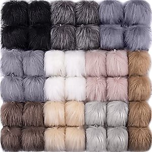 SIQUK 40 Pieces Faux Fur Pom Pom Balls Fluffy Pom Pom with Elastic Loop DIY Faux Fox Fur Pom Pom for Hats Beanie Shoes Scarves Gloves Bags Accessories(10 Colors, 4 Pcs for Each Color)