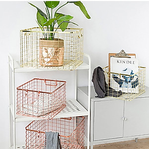 Set of 3 Nested Wire Basket Trays for Storage and Organizing (Rose Gold)