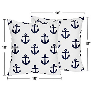 Sweet Jojo Designs Navy Blue White Anchors Decorative Accent Throw Pillows - Set of 2 - Nautical Theme Ocean Sailboat Sea Marine Sailor Anchor Unisex Gender Neutral