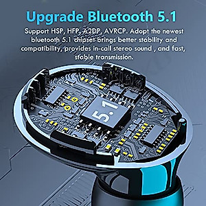 LELEBEAR TWS Bluetooth 5.1 Earphones 3500mah Waterproof Charging Box Ipx7 Waterproof Noise Cancelling Sports Touch Control Wireless Earphones (Dark Green)