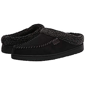 Dearfoams Men's Brendan Microfiber Suede Clog Slipper, Black (Whipstitch), Medium