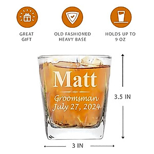Set of 1, 4, 5 and More Custom Personalized Whiskey Rocks Glasses for Bachelor Party - Engraved Square Rocks Glass Gifts for Groom, Groomsman - 3-Lines Style (6)