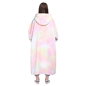 Waitu Wearable Blanket Sweatshirt Gifts for Women and Men, Warm and Cozy Rainbow Blanket Hoodie, Thick Flannel Hoodie Blanket with Sleeves, Blanket Robe for Adults and Kids