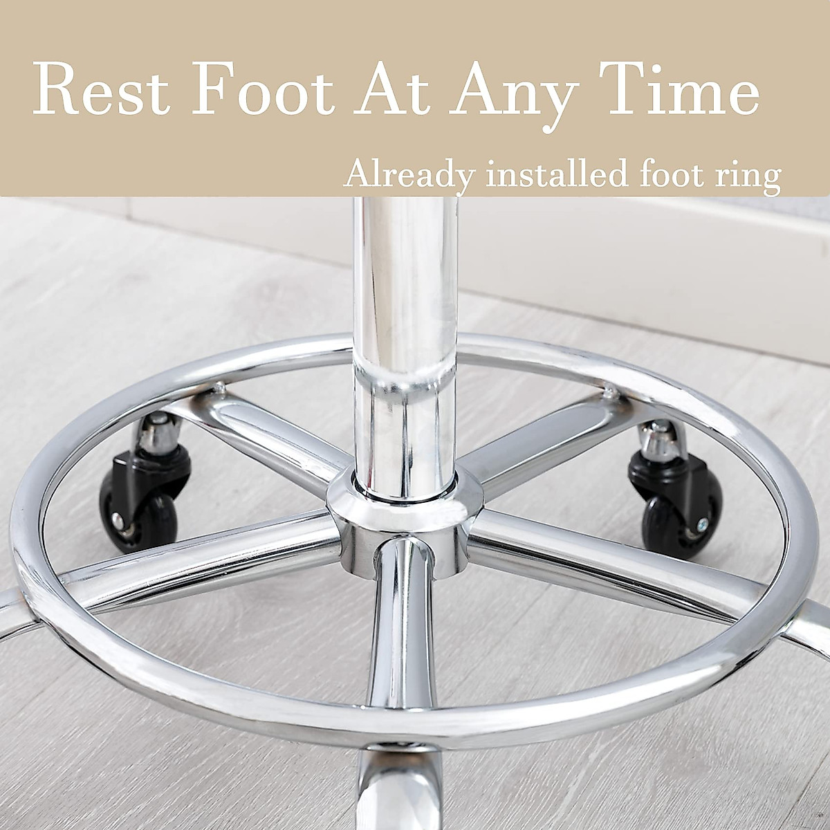 CoVibrant Wide Rolling Stool with Locking Wheels Footrest Adjustable Height Swivel for Salon Kitchen