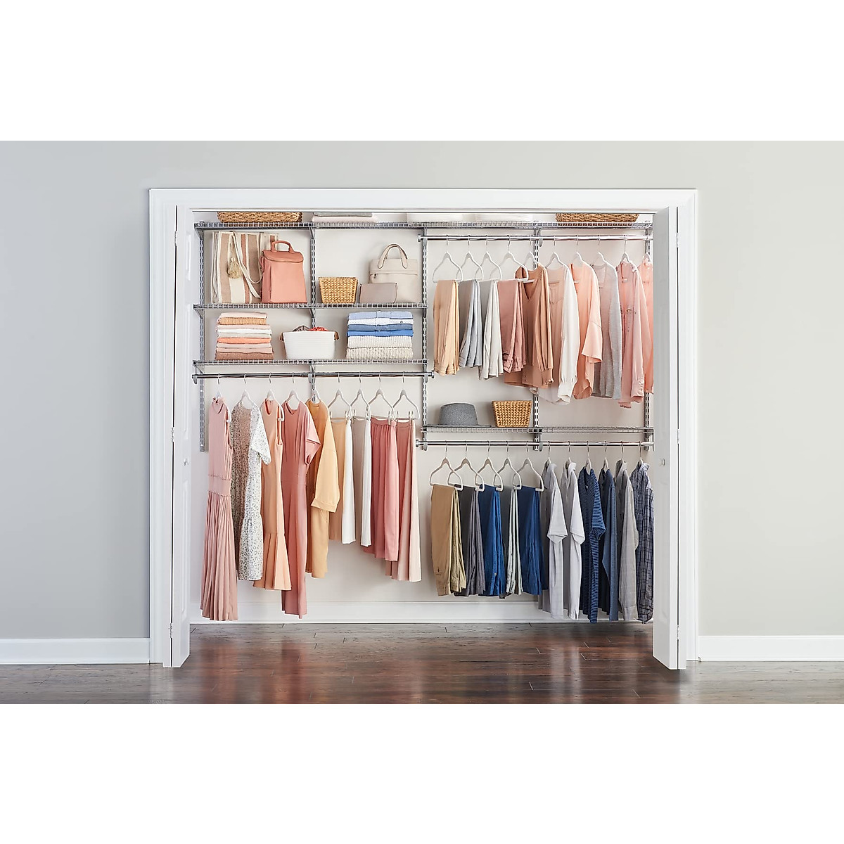 Rubbermaid Configurations Deluxe Closet Kit, Titanium, 4-8 Ft., Wire Shelving Kit with Expandable Shelving and Telescoping Rods, Custom Closet Organization  System, Easy Installation