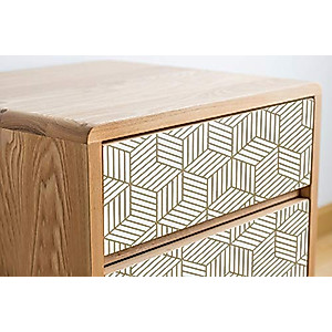 Gold and White Geometric Wallpaper Peel and Stick Wallpaper Hexagon Removable Self Adhesive Wallpaper Gold Stripes Geometric Paper Vinyl Film Decorative Shelf Drawer Liner Roll Waterproof17.7”×393”