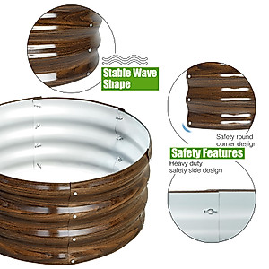 SnugNiture 3 Pcs 2x2x1ft Round Galvanized Raised Garden Bed Kit Outdoor, Metal Planter Box for Planting Plants Vegetables, Brown